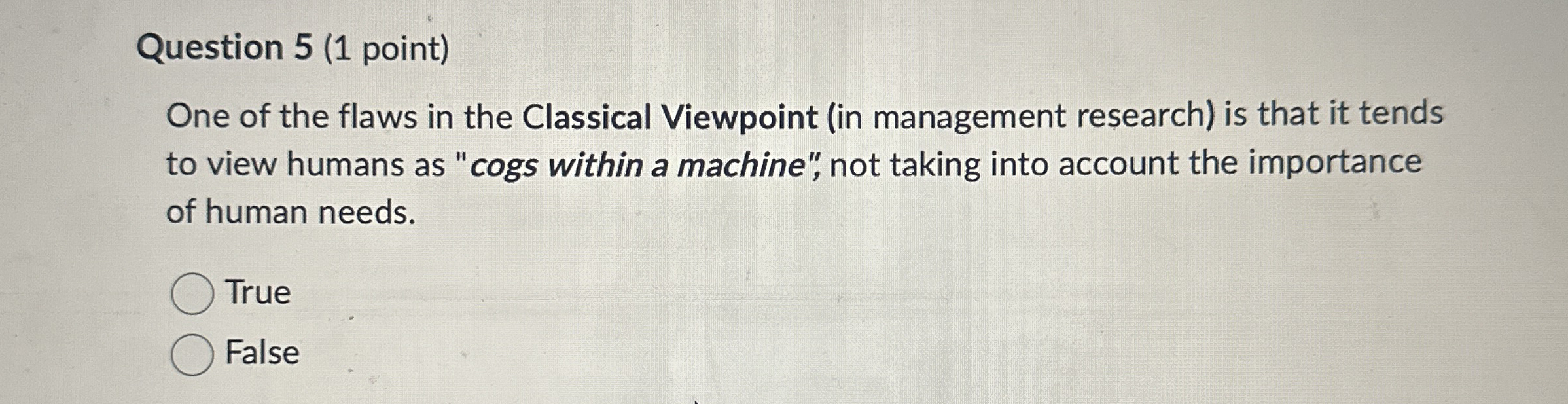Solved Question 5 (1 ﻿point)One of the flaws in the | Chegg.com