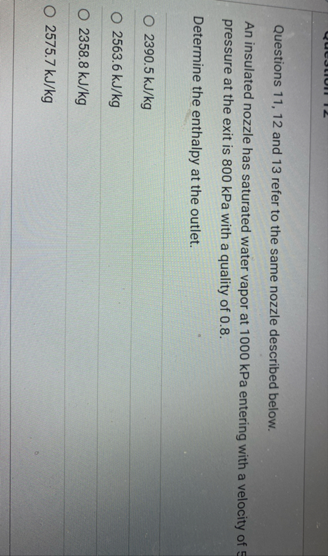 Solved Questions 11, 12 ﻿and 13 ﻿refer to the same nozzle | Chegg.com
