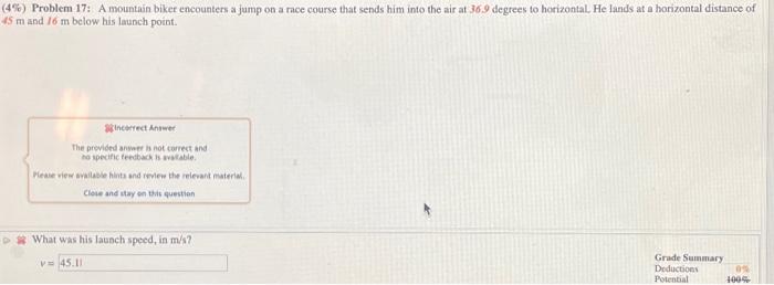 Solved 4\%) Problem 17: A mountain biker encounters a jump | Chegg.com