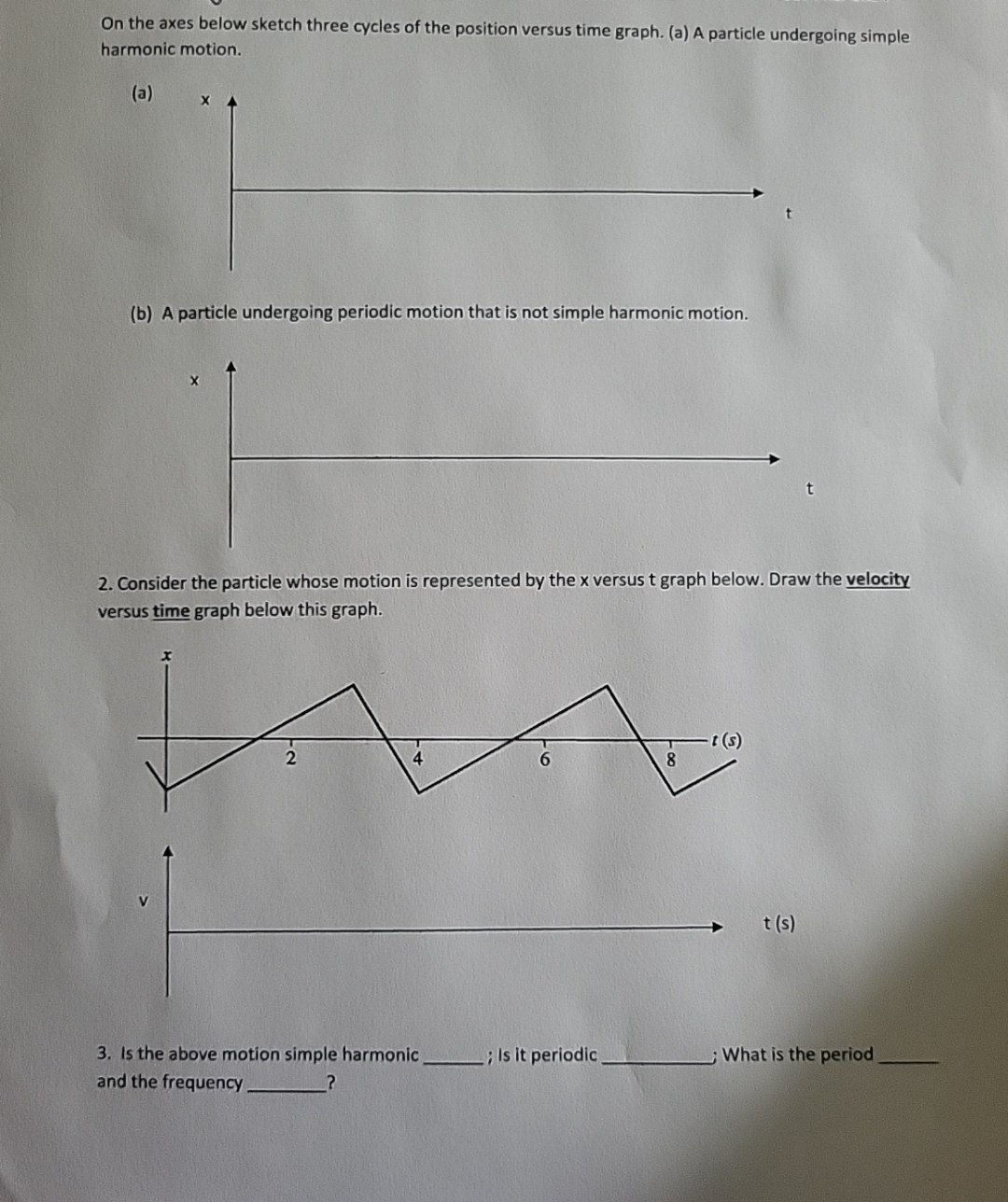 Solved On the axes below sketch three cycles of the dosition | Chegg.com