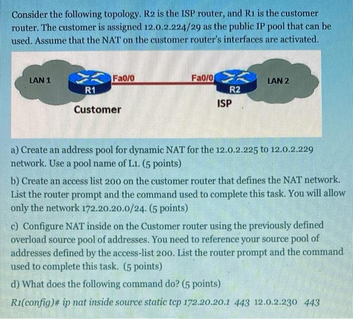 Solved Consider the following topology. R2 is the ISP | Chegg.com