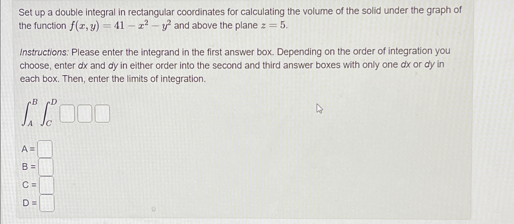 Solved Set up a double integral in rectangular coordinates | Chegg.com