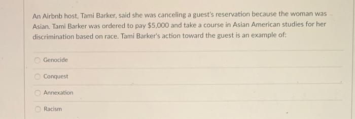 Solved An Airbnb host, Tami Barker, said she was canceling a | Chegg.com