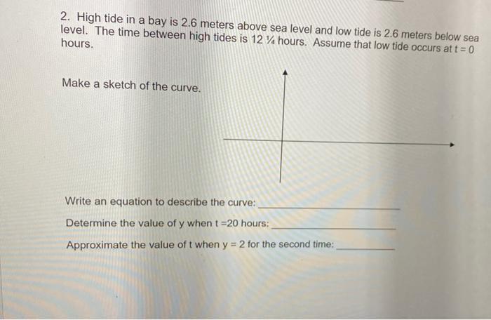 Solved 2. High tide in a bay is 2.6 meters above sea level | Chegg.com