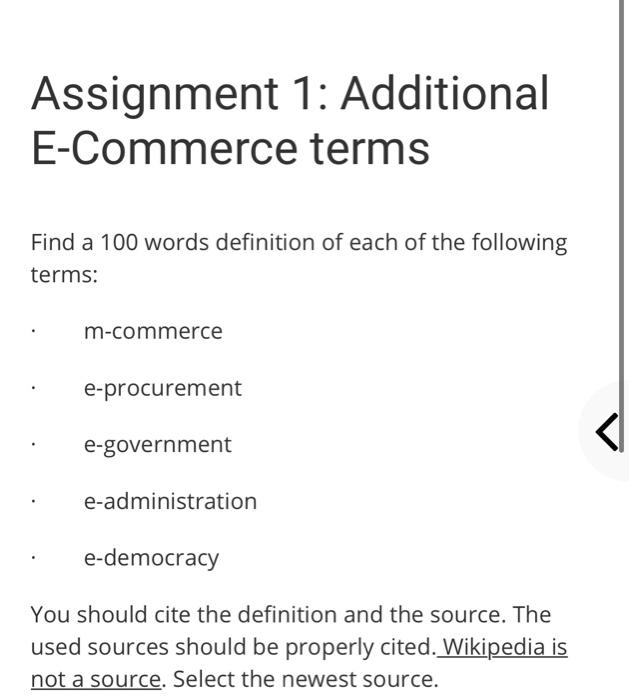 Solved Assignment 1: Additional E-Commerce terms Find a 100 | Chegg.com