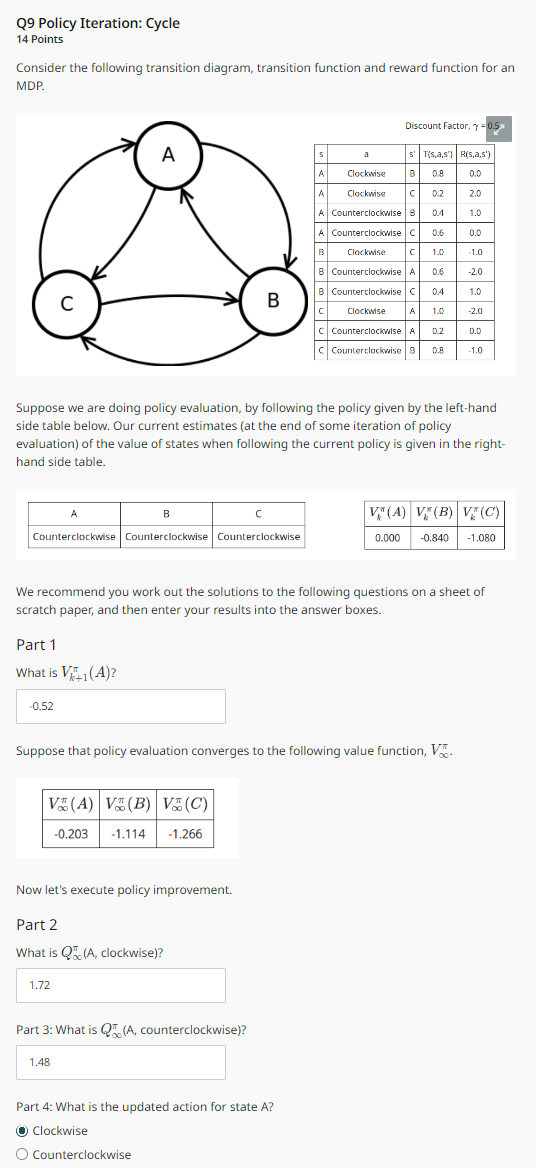 Solved Q9 ﻿Policy Iteration: Cycle14 ﻿PointsConsider the | Chegg.com