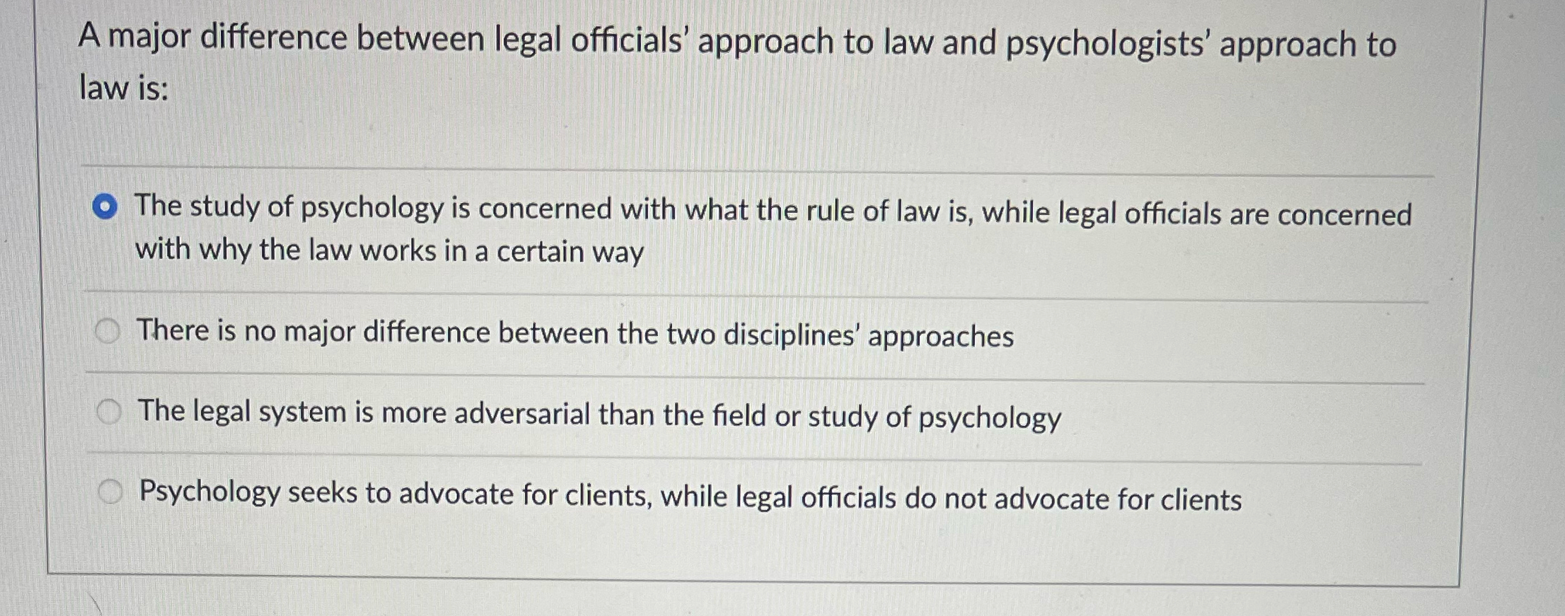 Solved A major difference between legal officials' approach | Chegg.com
