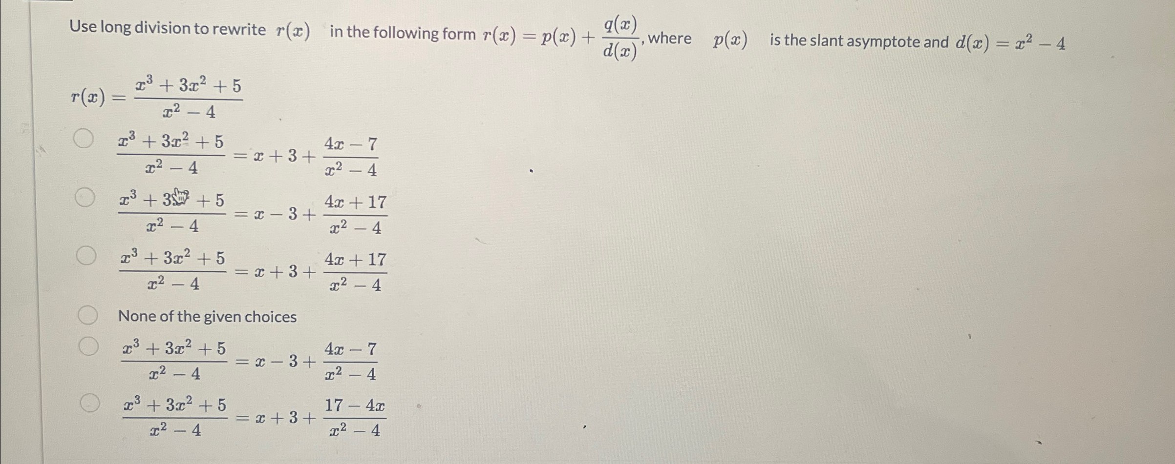 Solved Use long division to rewrite r(x) ﻿in the following | Chegg.com