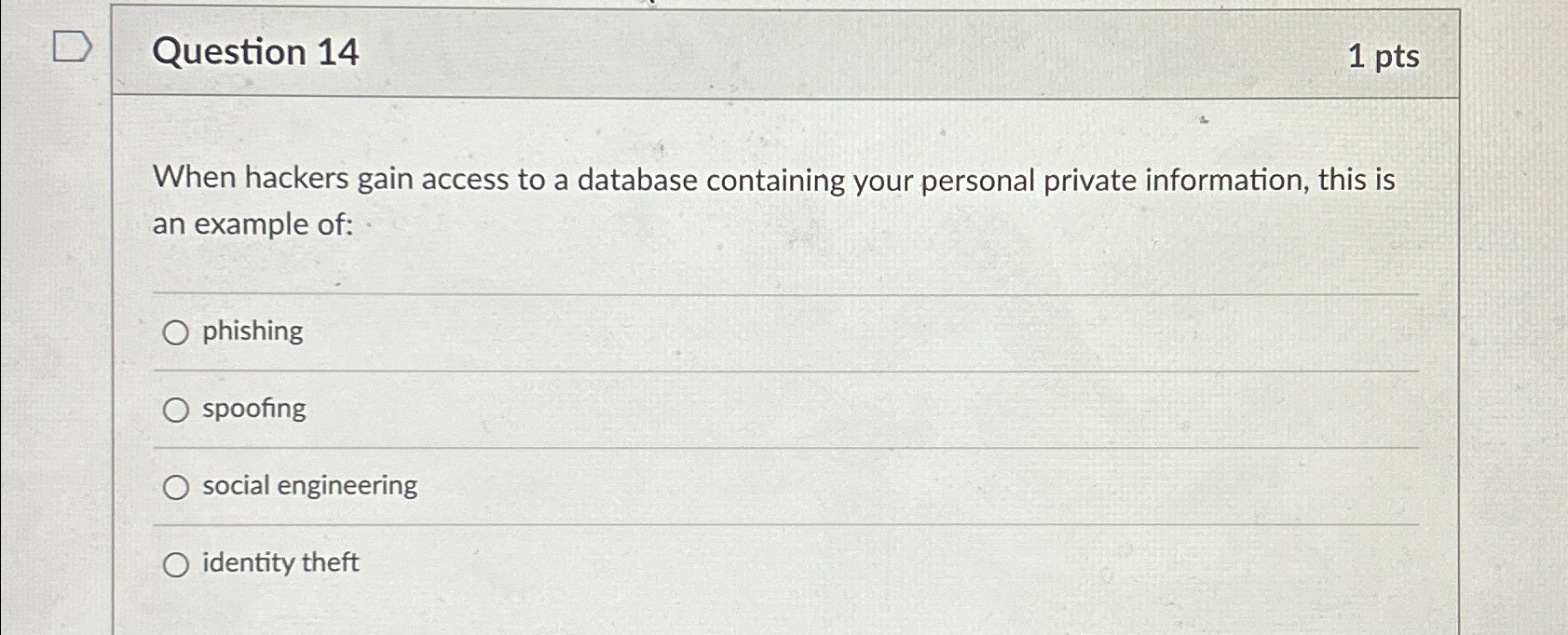 Solved Question 141ptsWhen hackers gain access to a database | Chegg.com