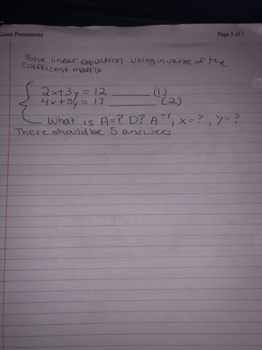 Solved solve linear system using the inverse of the | Chegg.com