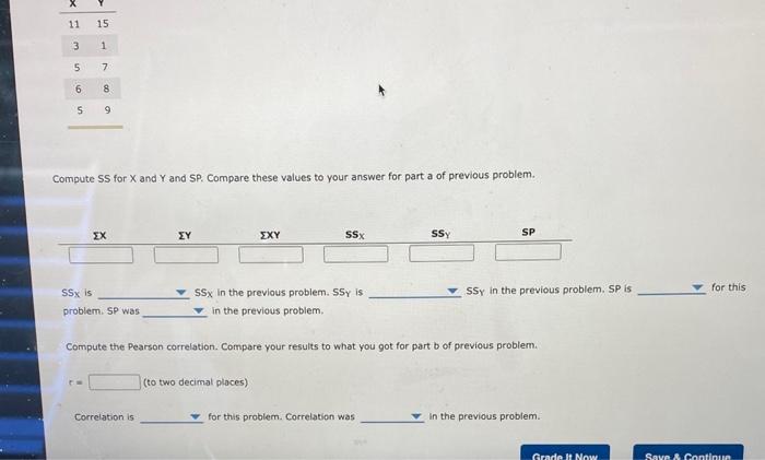 Solved Compute SS for X and Y and SP. Compare these values | Chegg.com