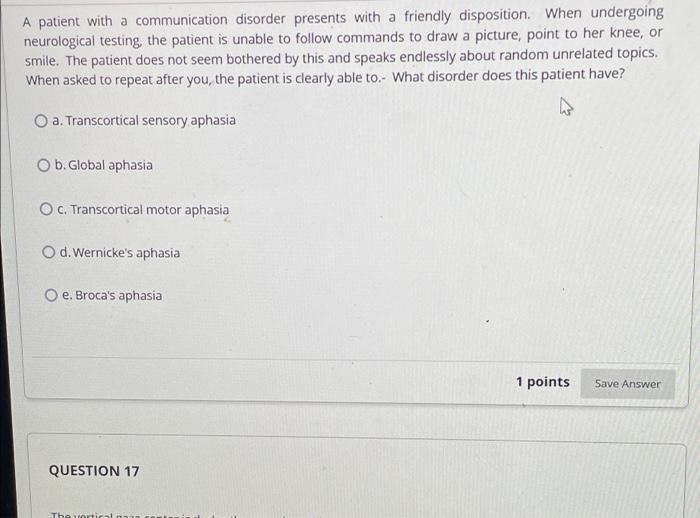 Solved A patient with a communication disorder presents with | Chegg.com