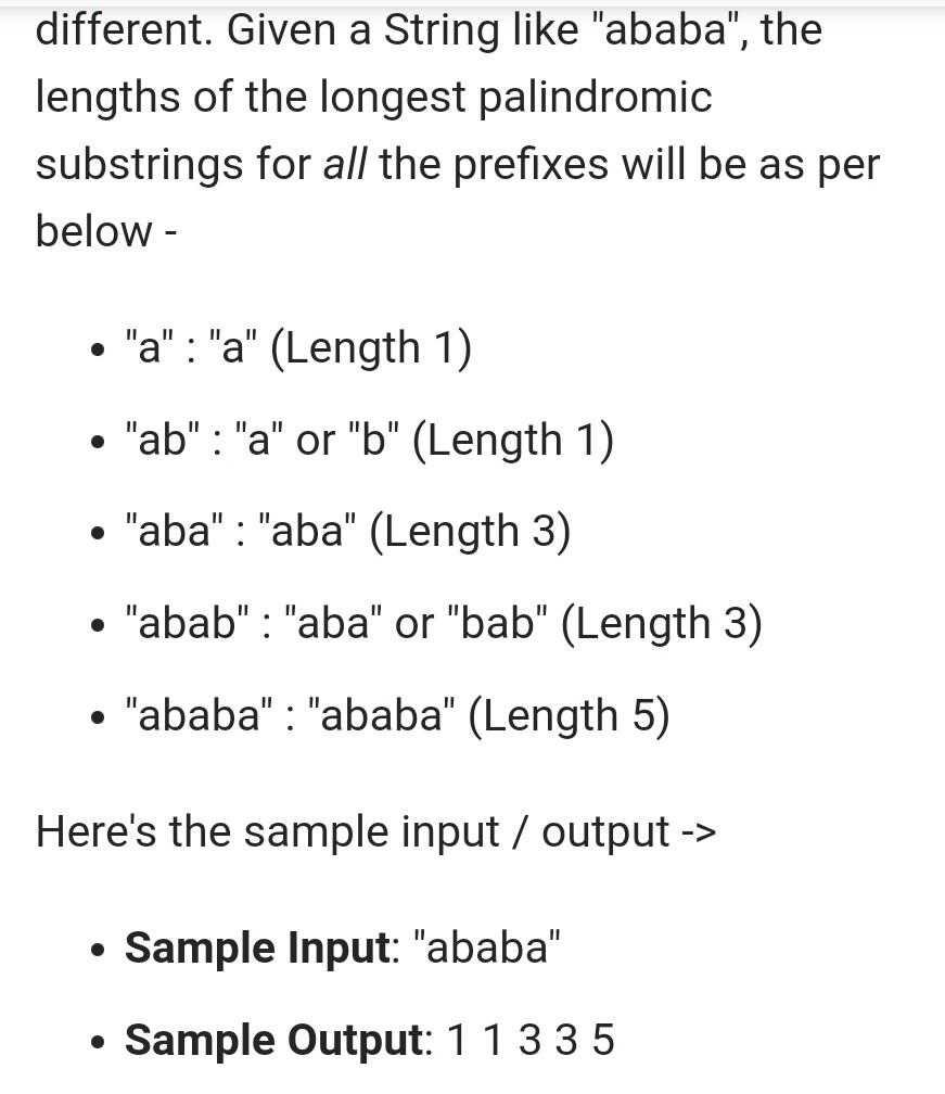 different. Given a String like "ababa", the lengths | Chegg.com