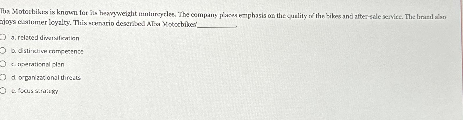 Solved Alba Motorbikes is known for its heavyweight | Chegg.com