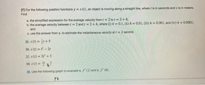 Solved For the following position functions y = $(t), an | Chegg.com