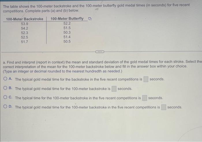 Solved The table shows the 100-meter backstroke and the | Chegg.com