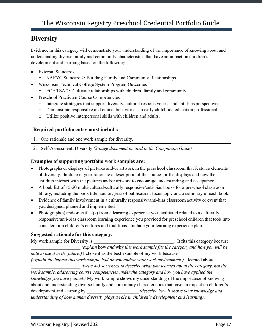 Solved The Wisconsin Registry Preschool Credential Portfolio | Chegg.com