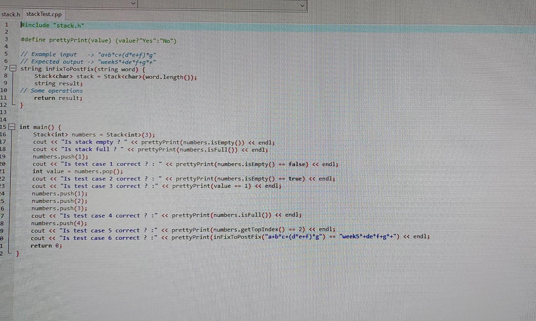 Solved ack.h stackTest.cpp finclude "stack. h" #define | Chegg.com