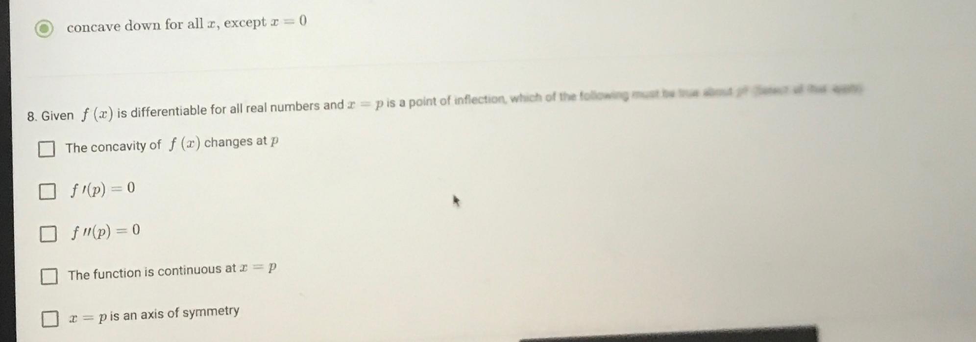 Solved concave down for all x, except x=0\\nThe concavity of | Chegg.com