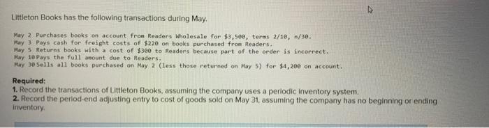 Solved Littleton Books has the following transactions during | Chegg.com
