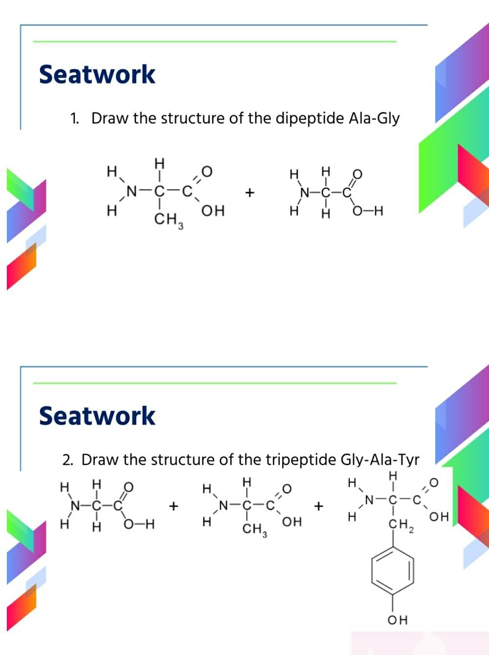 Solved Seatwork 1. Draw the structure of the dipeptide | Chegg.com