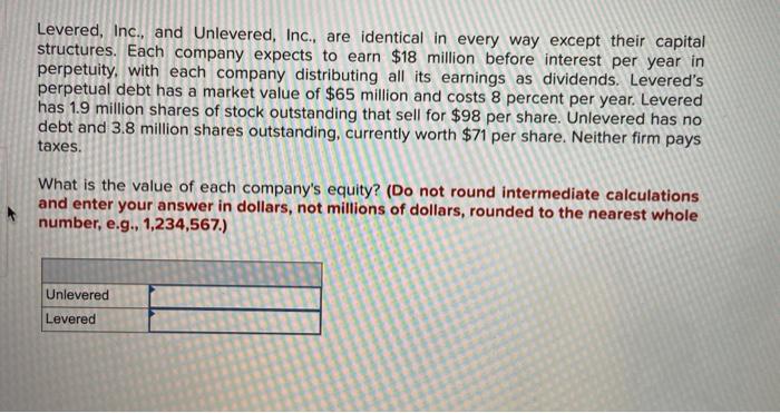 Solved Levered, Inc., and Unlevered, Inc., are identical in | Chegg.com