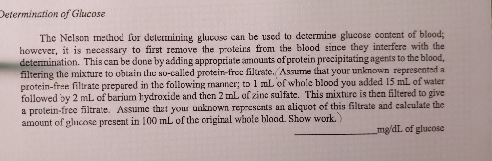 Determination of Glucose The Nelson method for | Chegg.com