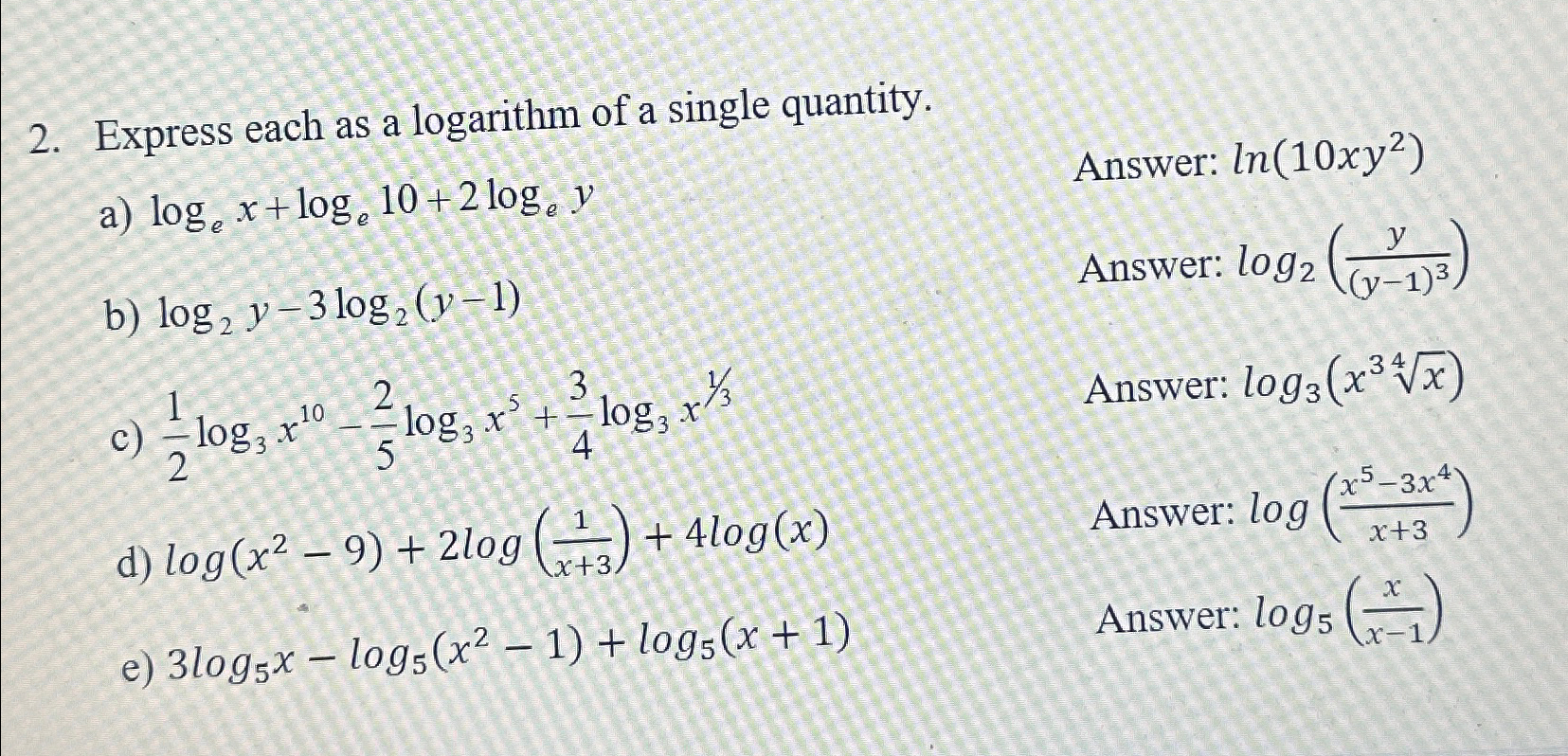 Solved Express each as a logarithm of a single | Chegg.com