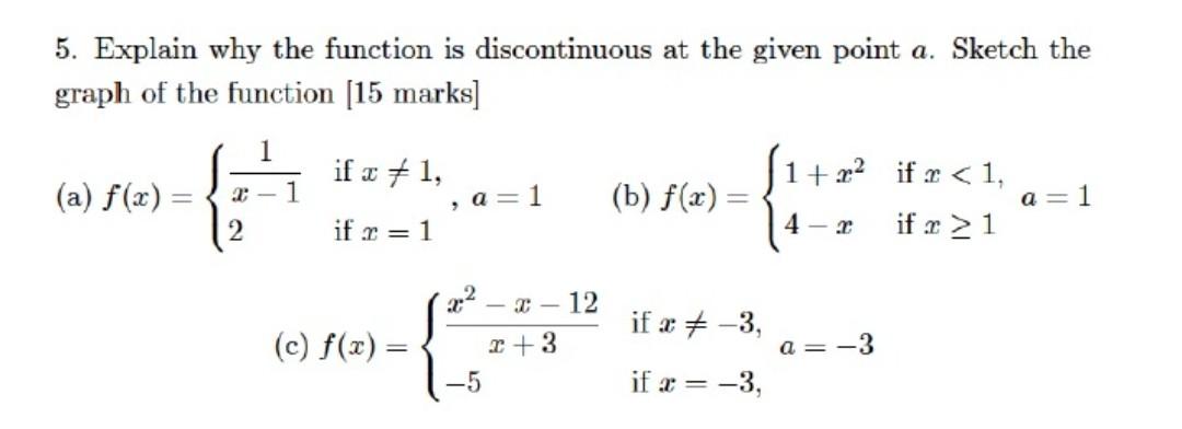 Solved 5. Explain why the function is discontinuous at the | Chegg.com