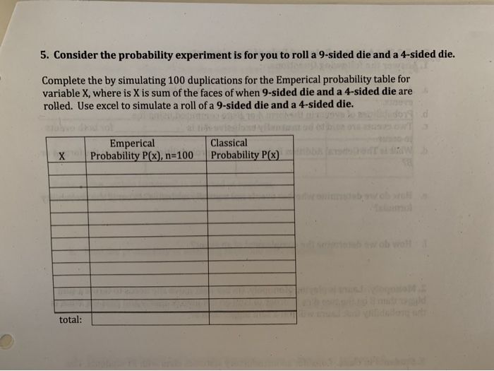 Solved 5. Consider the probability experiment is for you to | Chegg.com