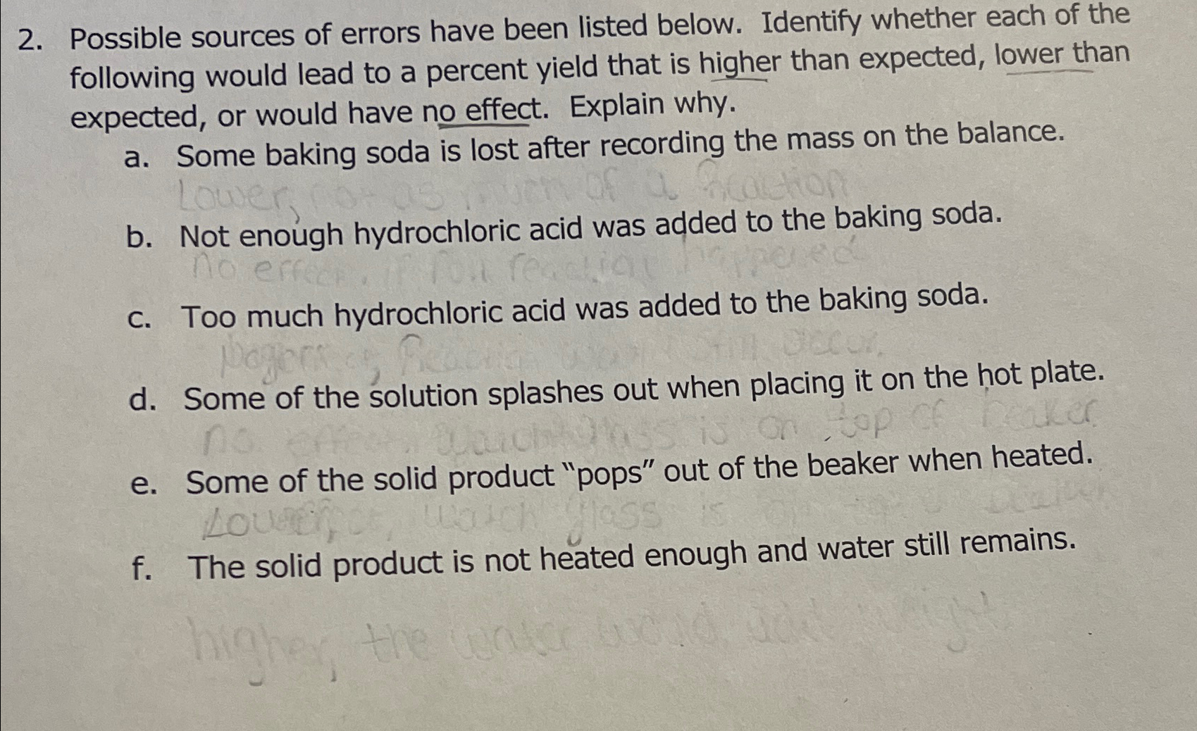 Solved Possible sources of errors have been listed below. | Chegg.com