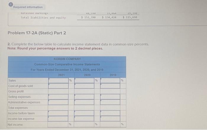 Solved Problem 17-2A (Static) Ratios, common-size | Chegg.com