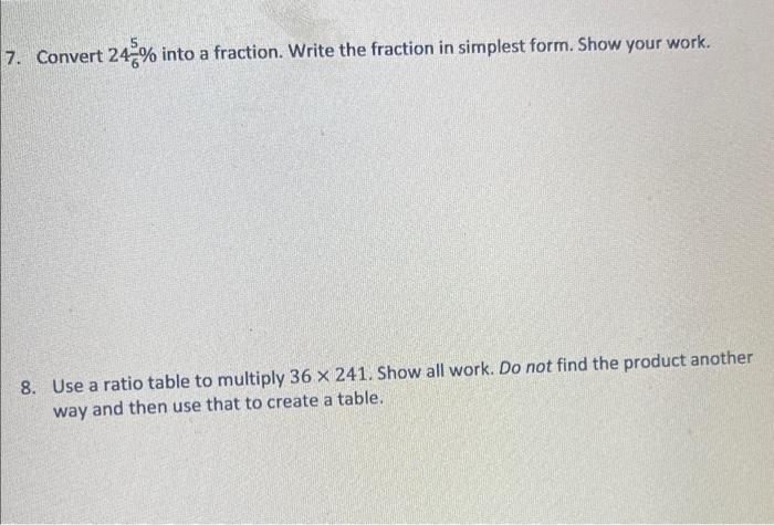 Solved 7. Convert 24% into a fraction. Write the fraction in | Chegg.com