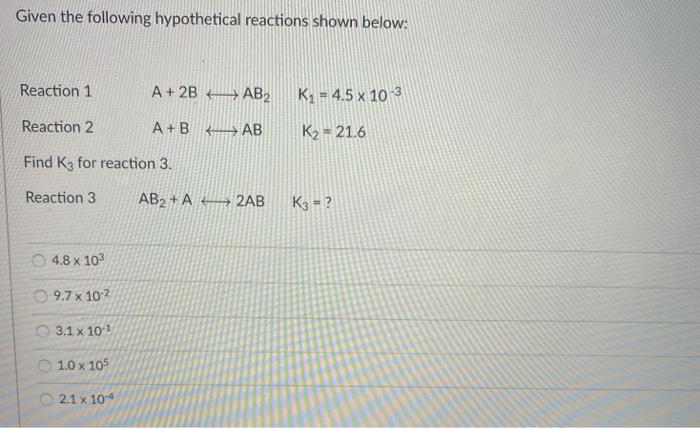 Solved Given the following hypothetical reactions shown | Chegg.com