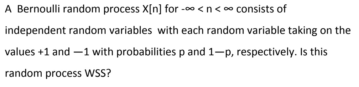 A Bernoulli random process x[n] ﻿for -inf to inf | Chegg.com