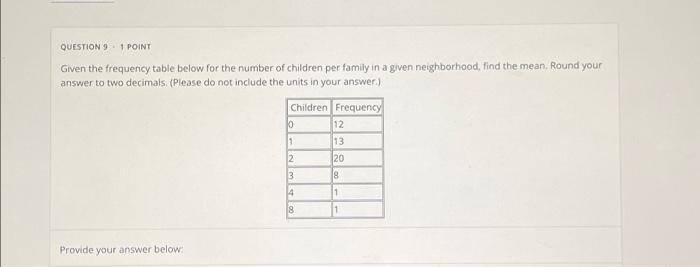 Solved QUESTION 9 1 POINT Given the frequency table below | Chegg.com