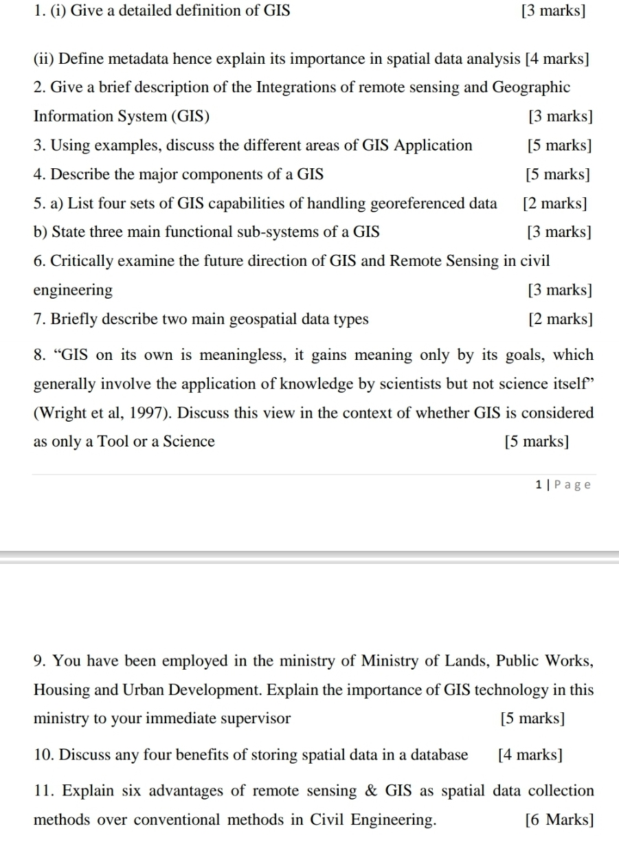 Solved (i) ﻿Give a detailed definition of GIS[3 ﻿marks](ii) | Chegg.com