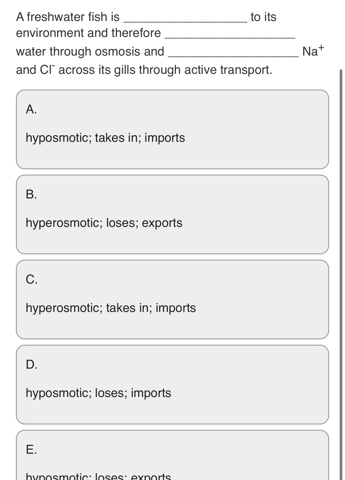 Solved A freshwater fish is to its environment and | Chegg.com