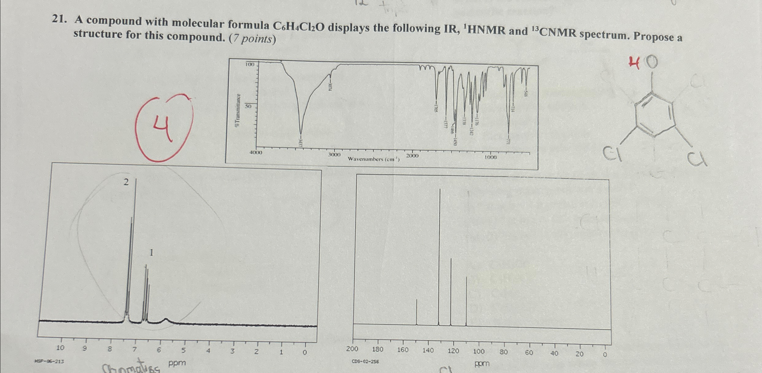 Solved A compound with molecular formula C6H4Cl2O ﻿displays | Chegg.com