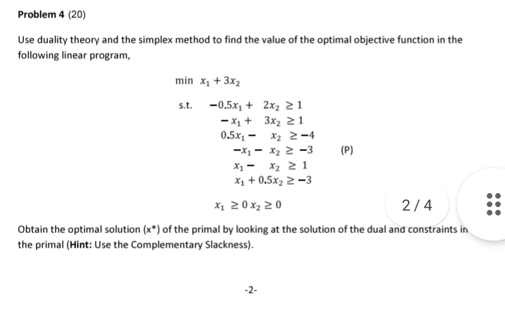 Solved Problem 4 (20)Use duality theory and the simplex | Chegg.com
