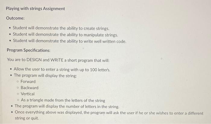 Solved Playing with strings Assignment Outcome: - Student | Chegg.com