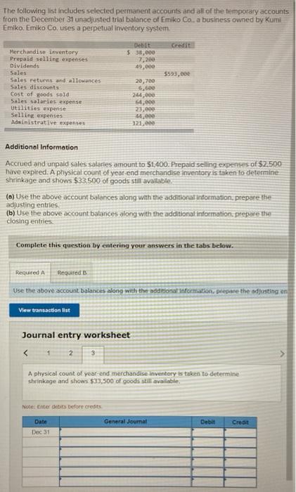 Solved The following list includes selected permanent | Chegg.com
