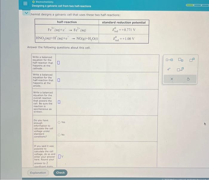 Solved chemist designs a galvanic cell that uses these two | Chegg.com