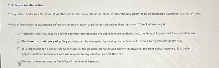 Solved 3. Rule versus discretion This question addresses the | Chegg.com