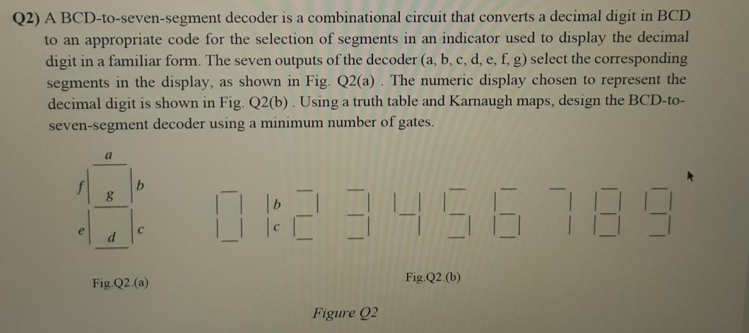 Solved Q2) A BCD-to-seven-segment decoder is a combinational | Chegg.com