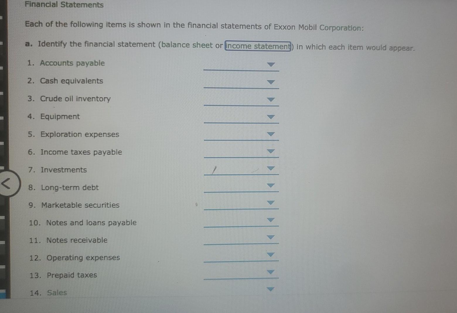 Solved Financial Statements Each of the following items is | Chegg.com