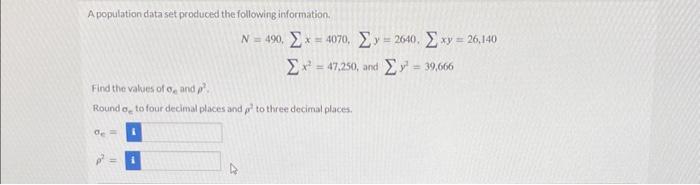 Solved A population data set produced the following | Chegg.com