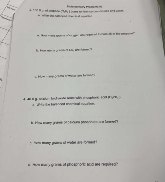 Solved Stoichiometry Problems \#2 Narme Solve all problems | Chegg.com