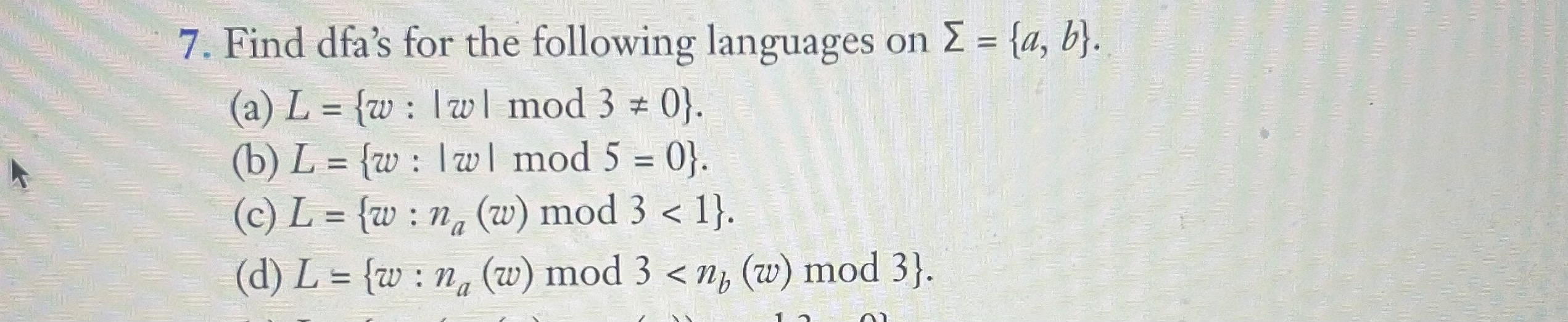 Solved Find dfa's for the following languages on | Chegg.com