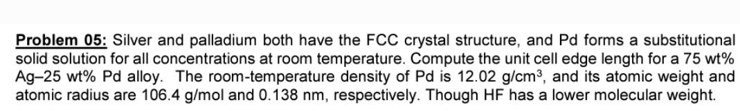 Solved Problem 05: Silver and palladium both have the FCC | Chegg.com